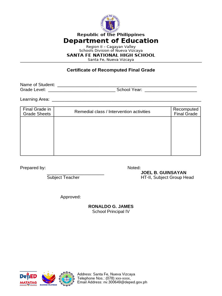 Completion Form of Grades | PDF