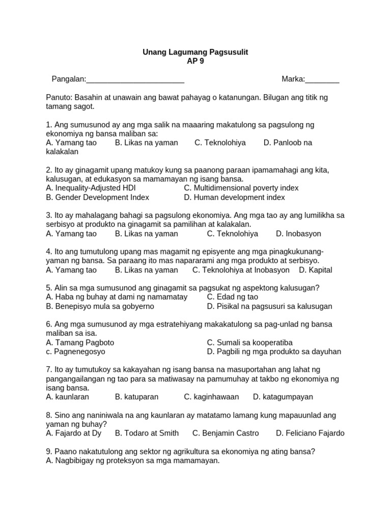 Ap 9 1st Summative | PDF