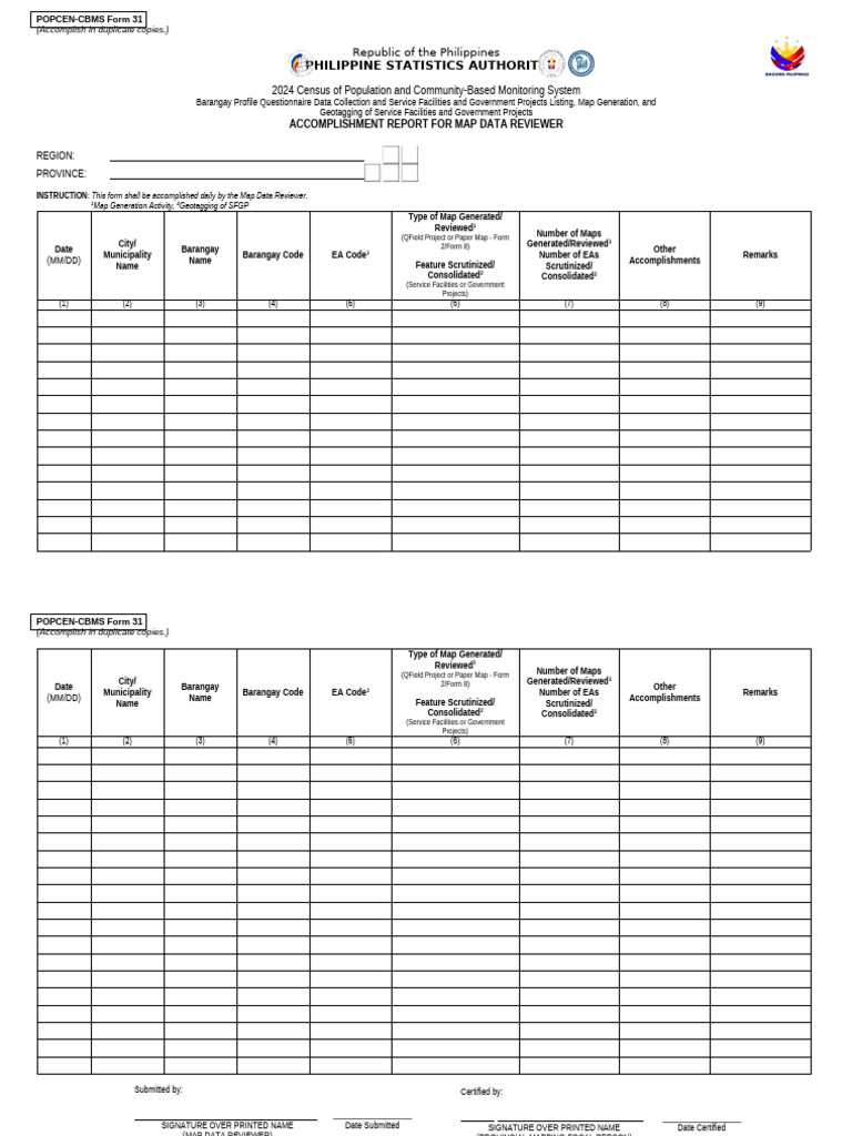 POPCEN CBMS Form 31 - Accomplishment Report for MDR | PDF | Statistical ...