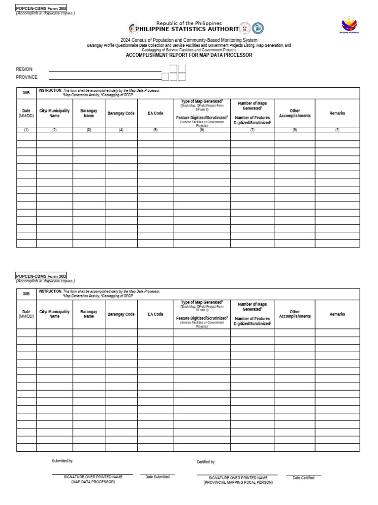 POPCEN CBMS Form 30B - Accomplishment Report For MDP | PDF | Computer ...