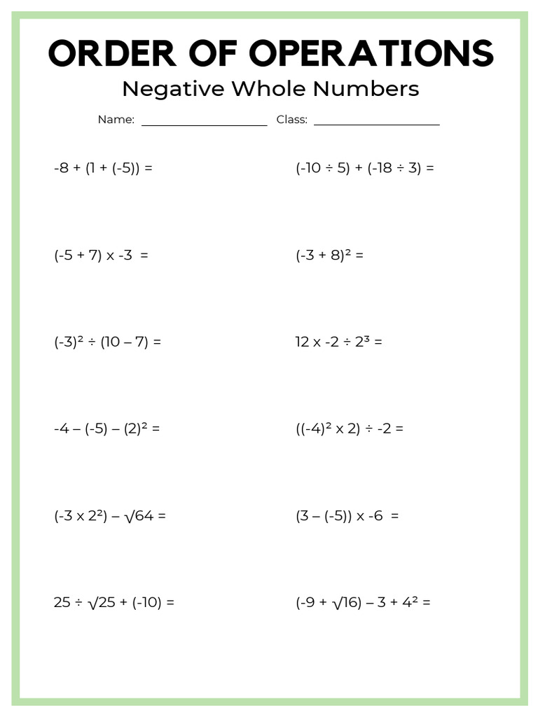 Order of Operations with Negatives | PDF
