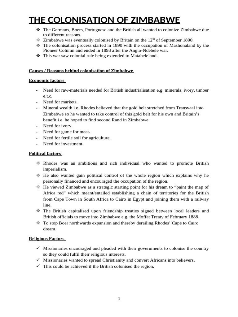8.colonisation of Zimbabwe | PDF | Zimbabwe