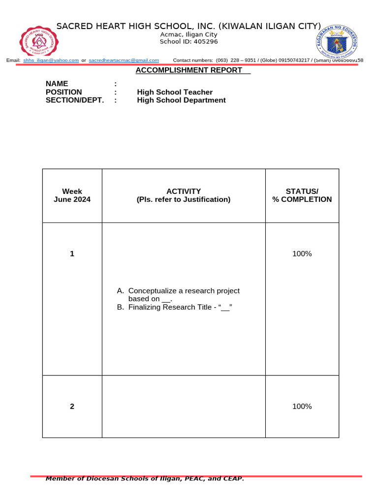 Template SHHSI ICAPESS LGU-Accomplishment-Report | PDF