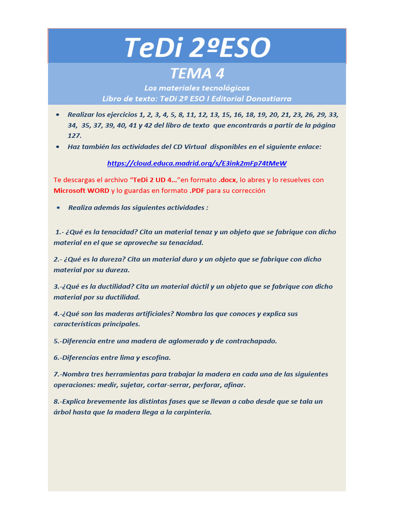 Tema 4 TeDi 2º ESO Los Materiales Tecnológicos | PDF