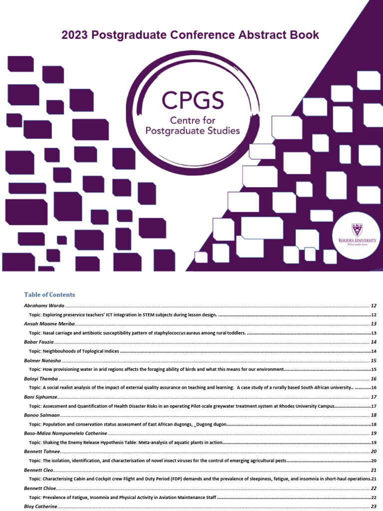 2023 RU Postgraduate Conference Abstract Book | PDF | South Africa