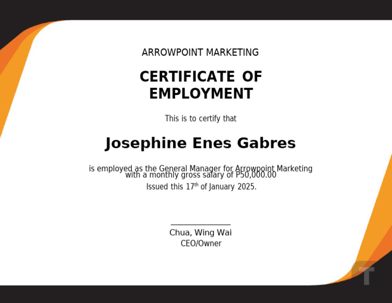 Employment Certificate for Josephine Gabres | PDF
