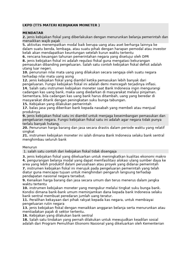 LKPD TTS Kebijakan Moneter | PDF
