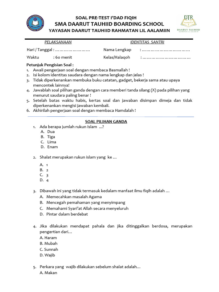 Soal Pretest Fiqih | PDF