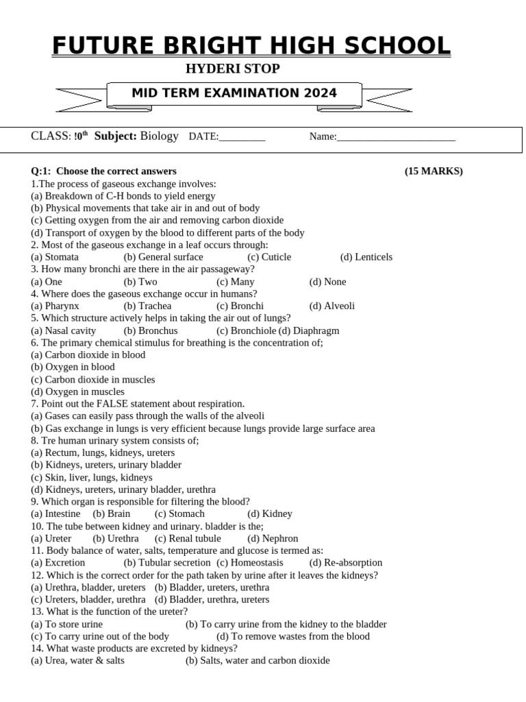Class 10 Bio | PDF | Kidney | Lung