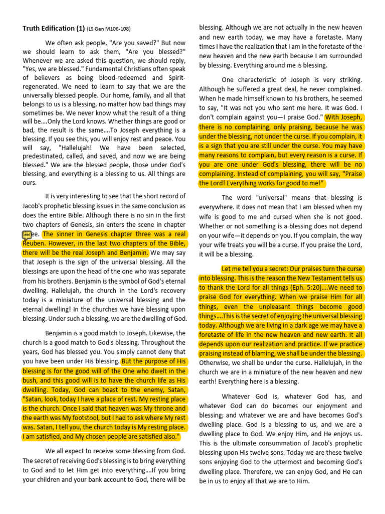 Truth Edification 1-1-12 2025 | PDF | Book Of Genesis | Blessing