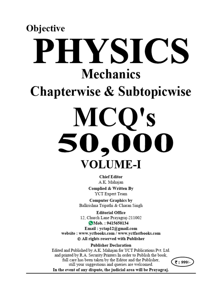 Objective Physics Mechanics Solved MCQs (YCT Expert Team) (Z-Library) | PDF | Force | Velocity