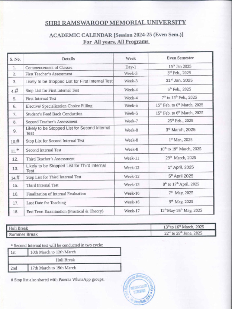 Academic Calendar - 2024-25 - Even Sem | PDF