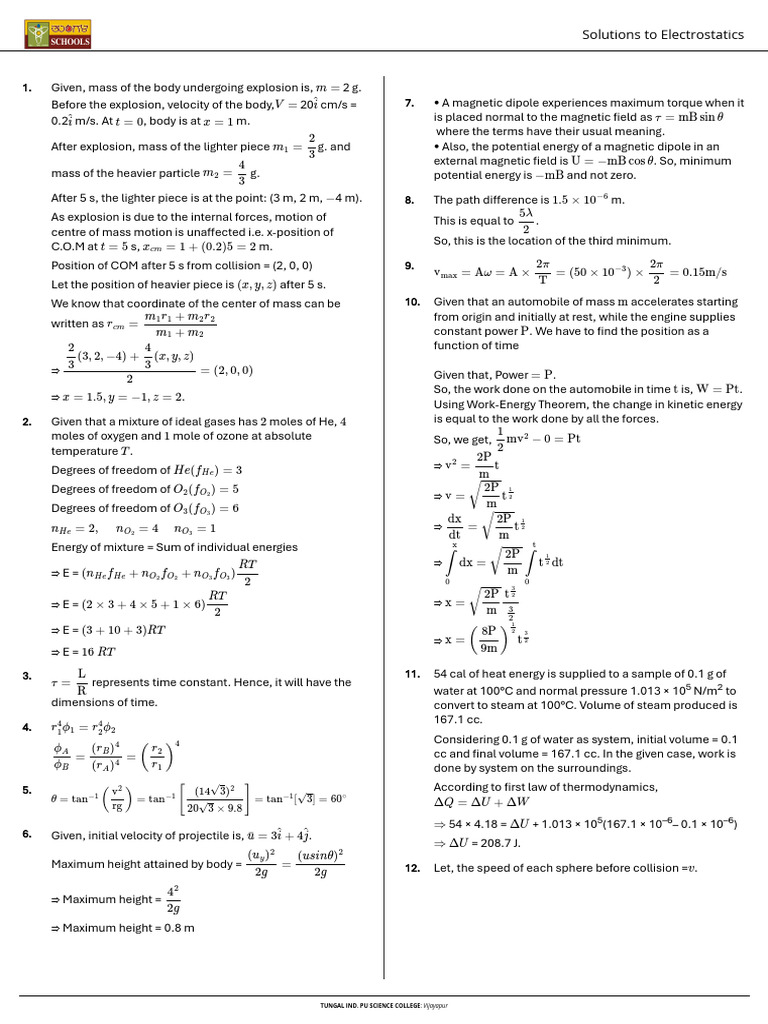 Electrostatics Solution 1735145541 | PDF | Force | Mass