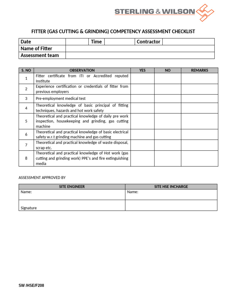 Gas Cutting & Grinding Fitter Assessment | PDF