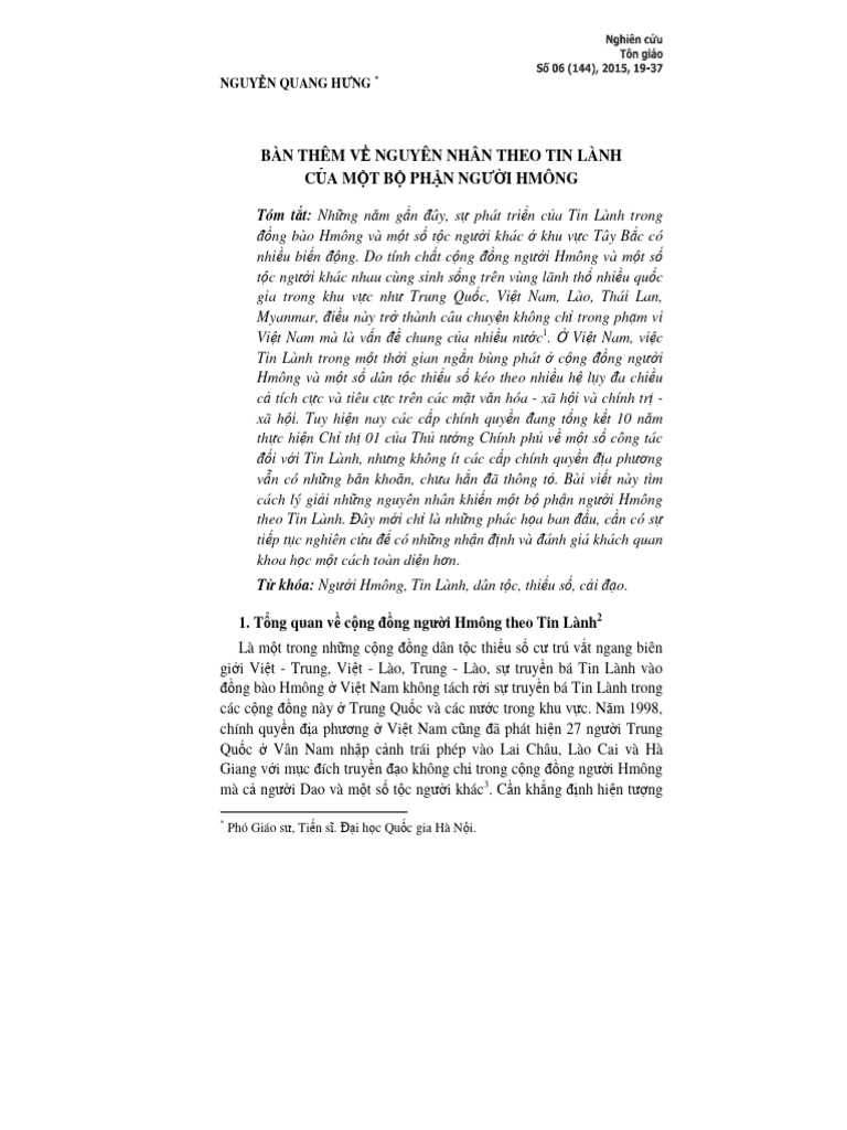 BÀN THÊM VỀ NGUYÊN NHÂN THEO TIN LÀNH CỦA MỘT BỘ PHẬN NGƯỜI HMÔNG | PDF