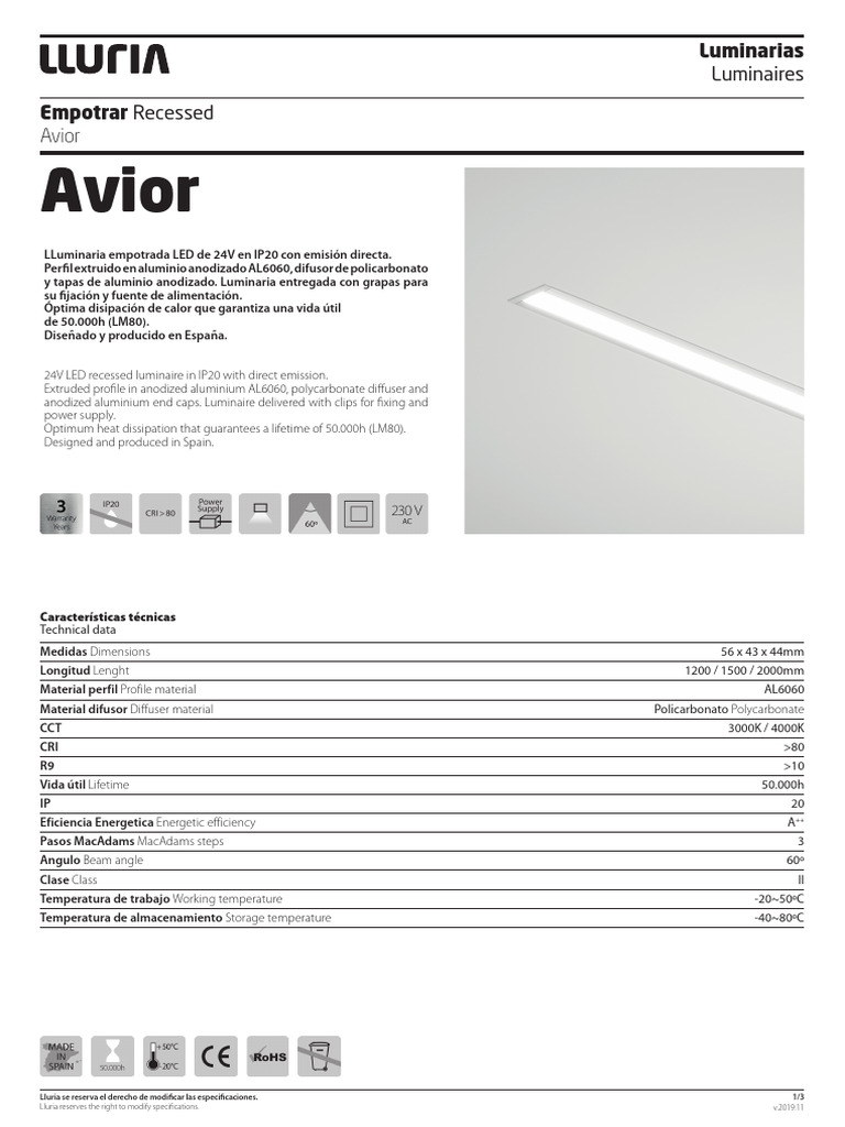 Luminaria LED Empotrada Avior 24V | PDF | Electricidad