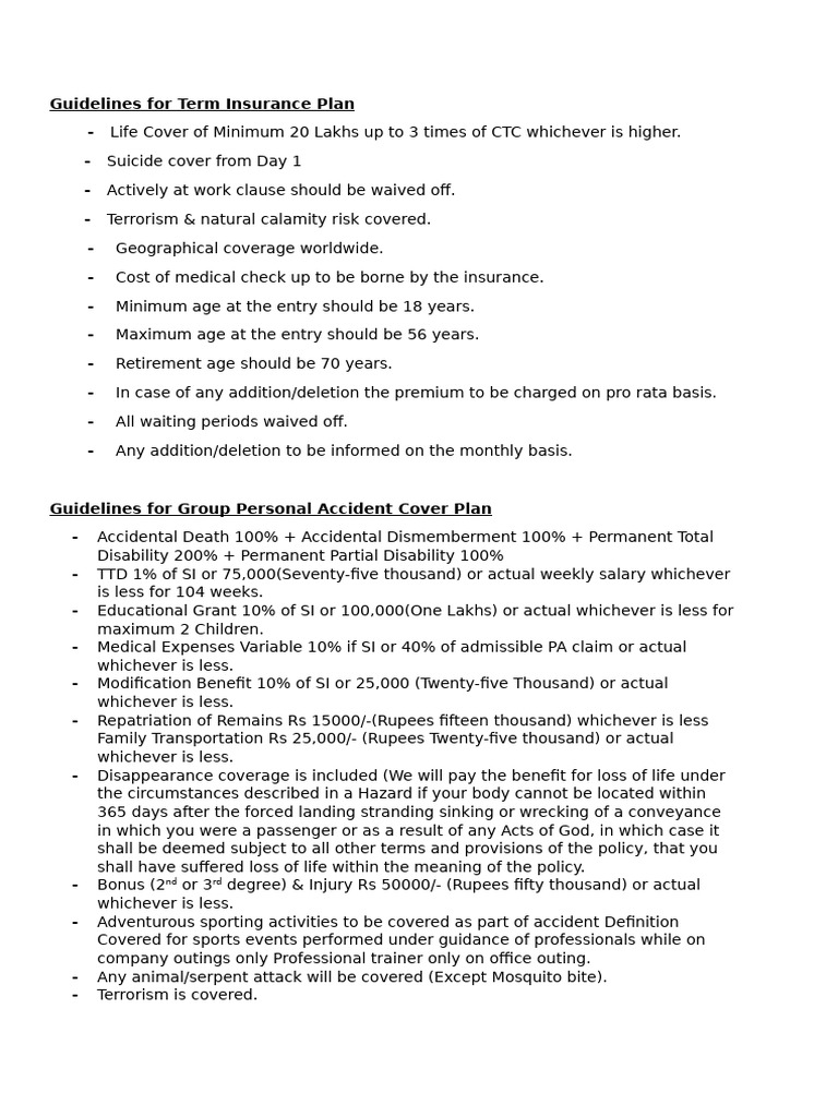 Guidelines For Term Insurance Plan | PDF | Insurance | Financial Risk