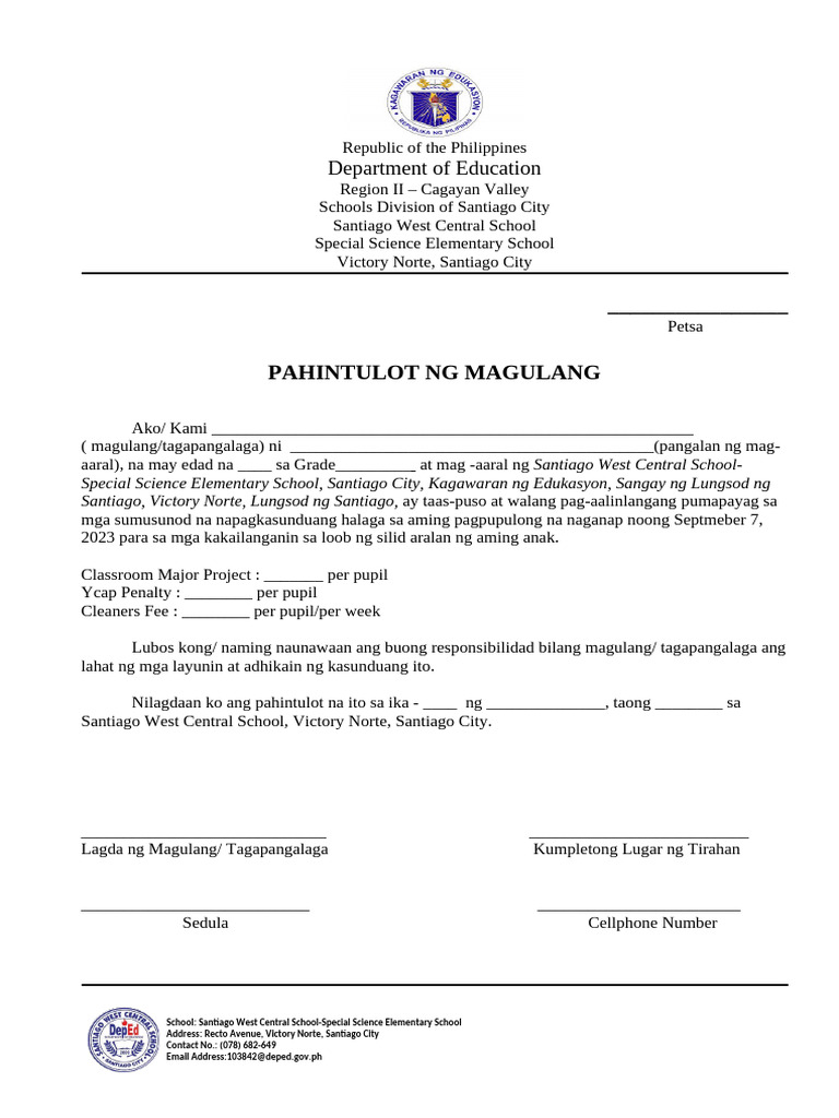 Pahintulot NG Magulang | PDF