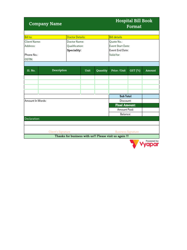 Hospital Billing Template | PDF