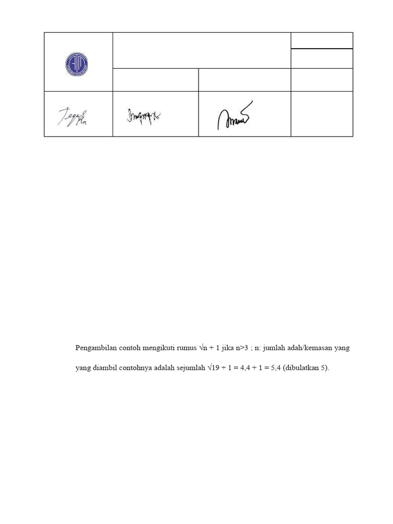 7.3 Protap Pengambilan Contoh Bahan Baku, Bahan Pengemas, Produk Ruahan ...