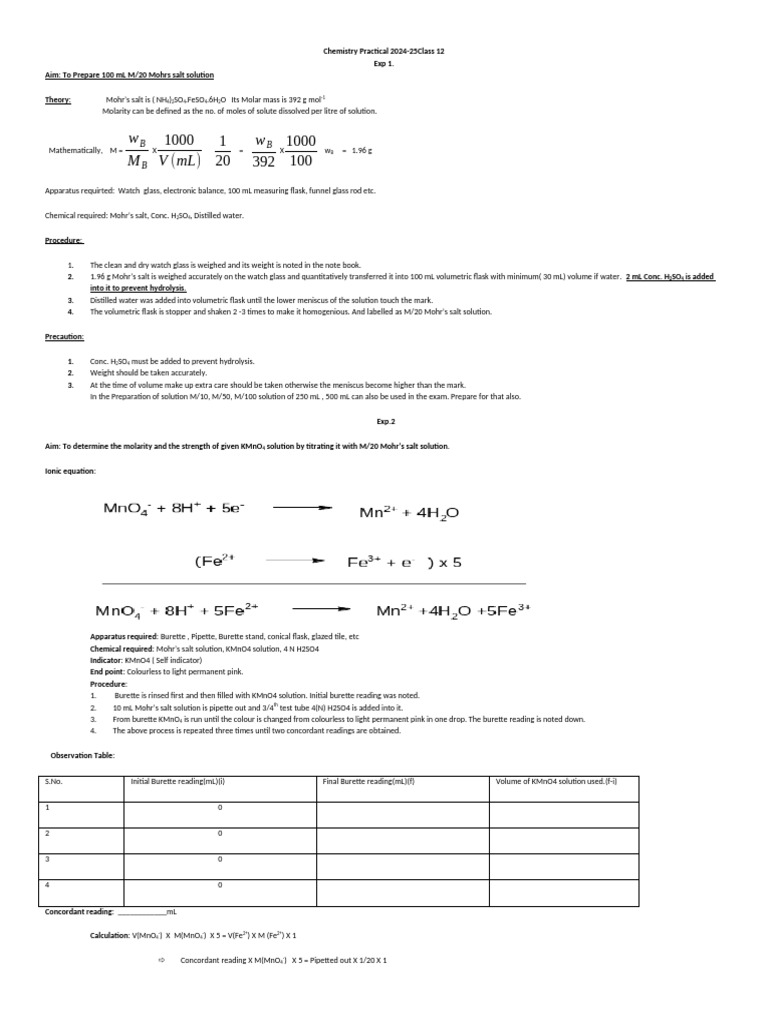 Chemistry Practical 2024-25_XII | PDF | Salt (Chemistry) | Ammonium
