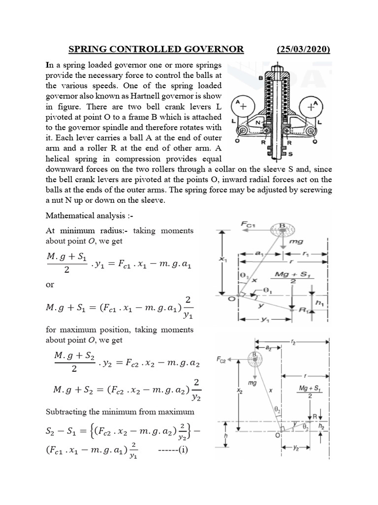Spring Controlled Governor Analysis | PDF