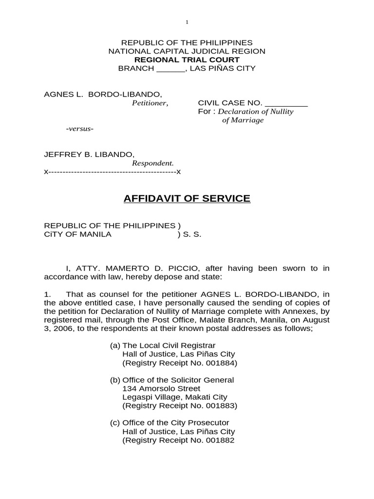 Affidavit of Service | PDF | Affidavit | Judiciaries