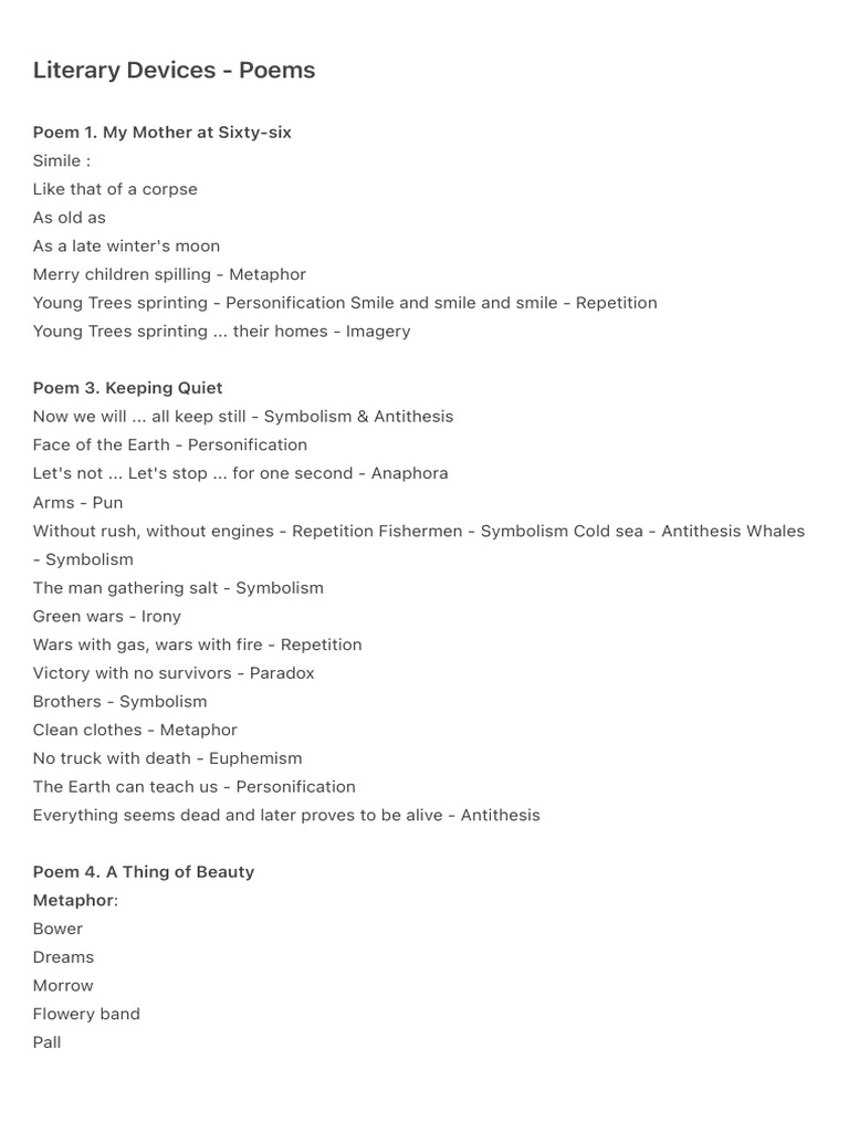 Literary Devices - Poems Class XII | PDF