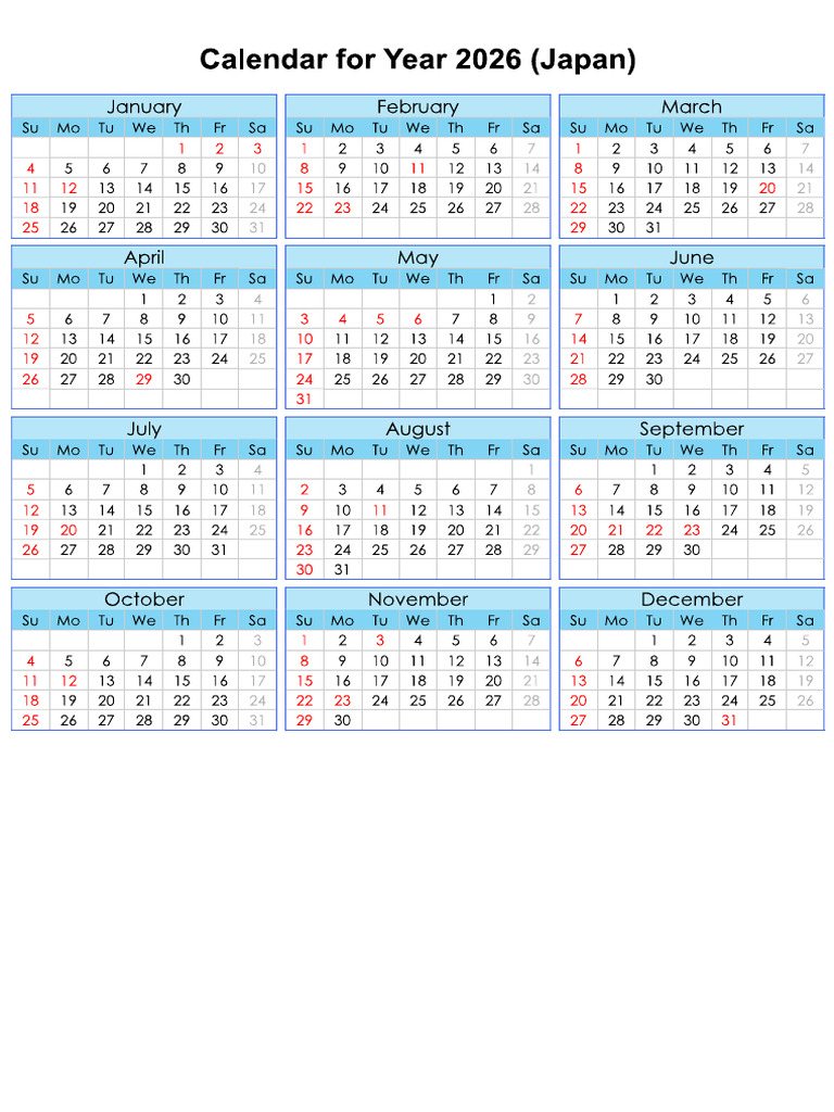 Year 2026 Calendar – Japan | PDF
