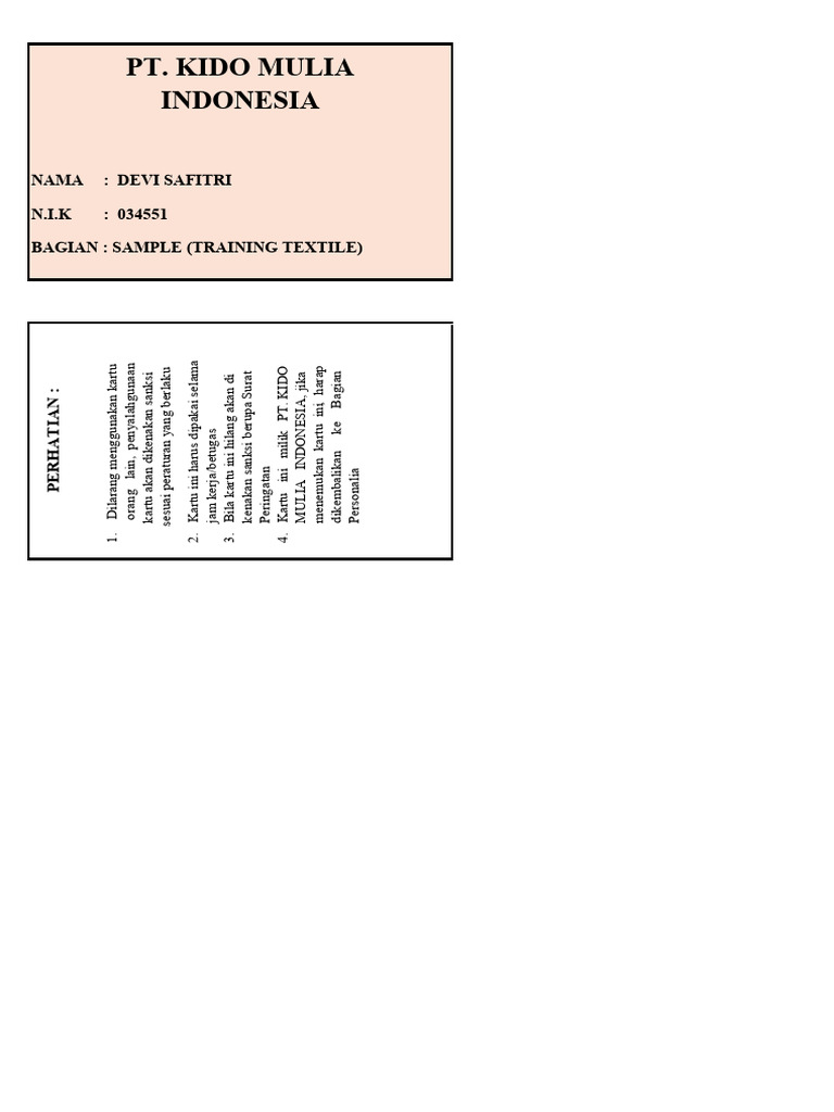 Id Card Kido Mulia | PDF