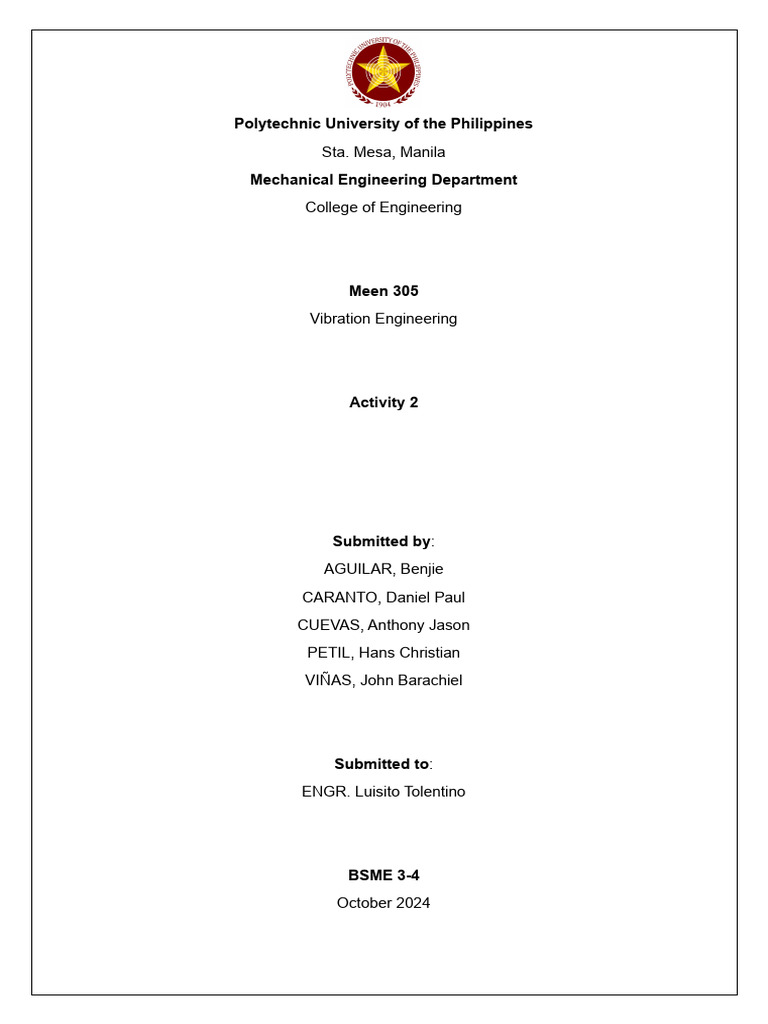 Activity 2 Bsme 3 4 Vibration Engineering | PDF | Damping | Resonance