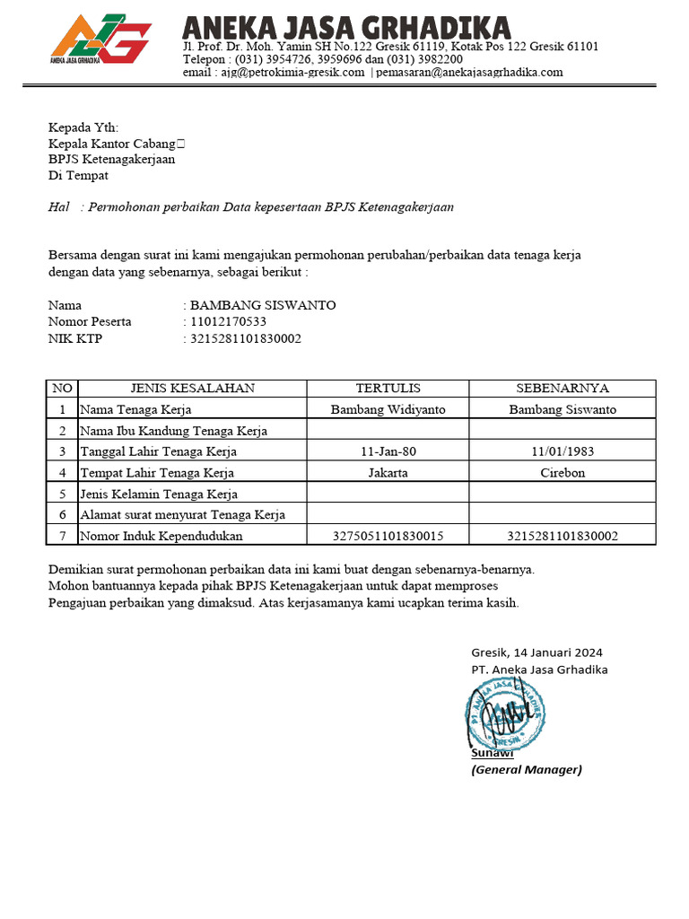 Surat Koreksi-AJG | PDF