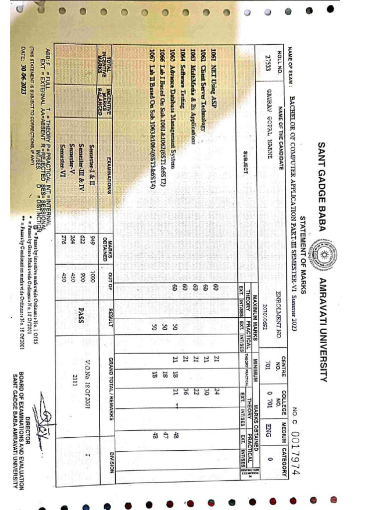 Bca Marksheet PDF | PDF