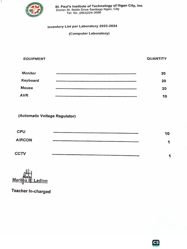 E.37. Inventory List Per Laboratory | PDF