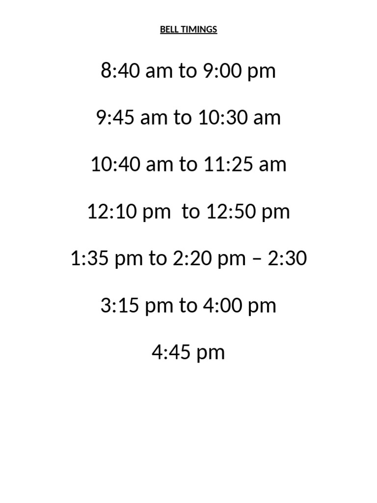 School Bell Schedule Timings | PDF