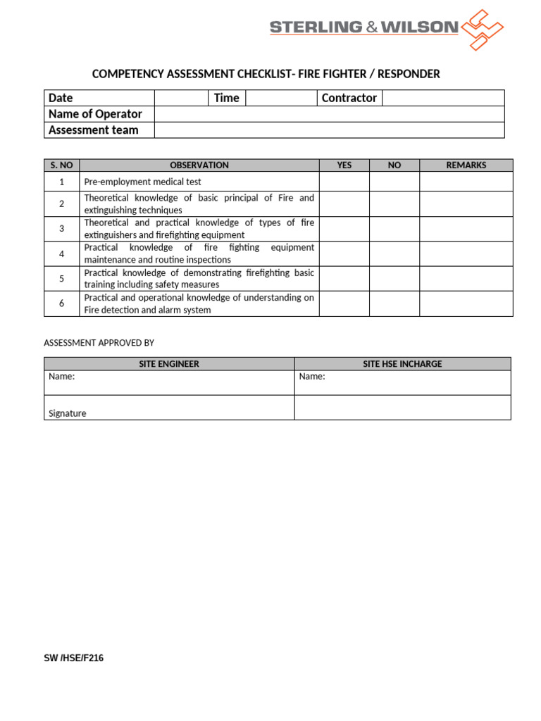 Firefighter Competency Assessment Checklist | PDF