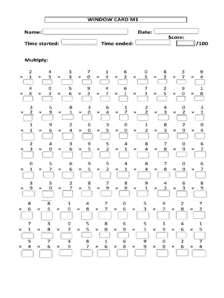 multiplication window card | PDF
