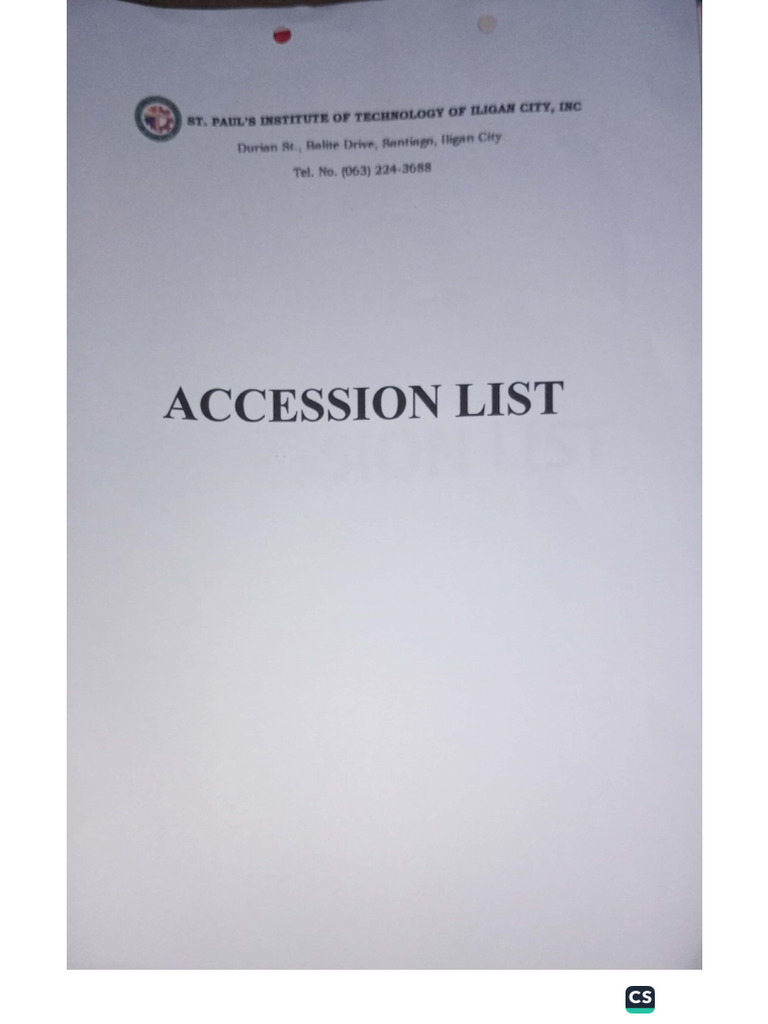 E.31. Accession Record and Inventory List | PDF