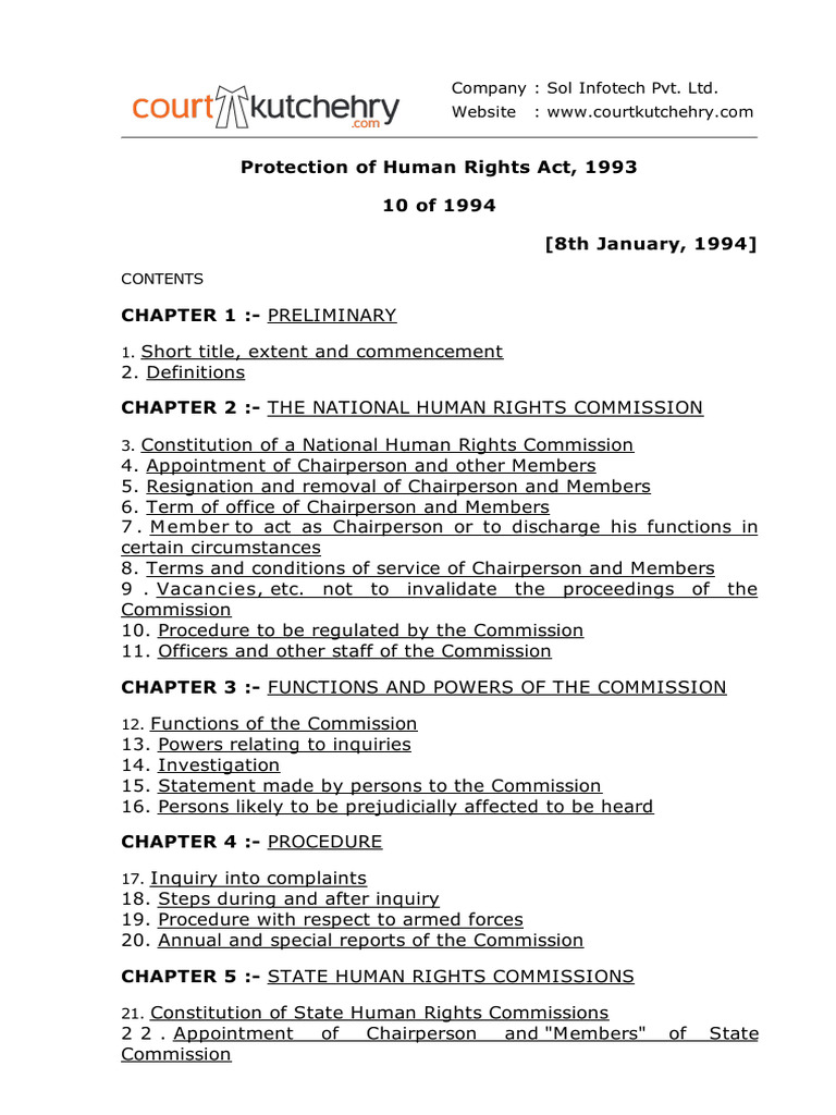 Protection Of Human Rights Act, 1993 | PDF | Criminal Procedure In ...