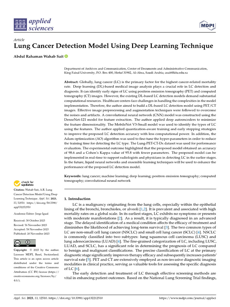 Lung Cancer Detection Model Using Deep Learning Te | PDF | Medical Imaging | Ct Scan