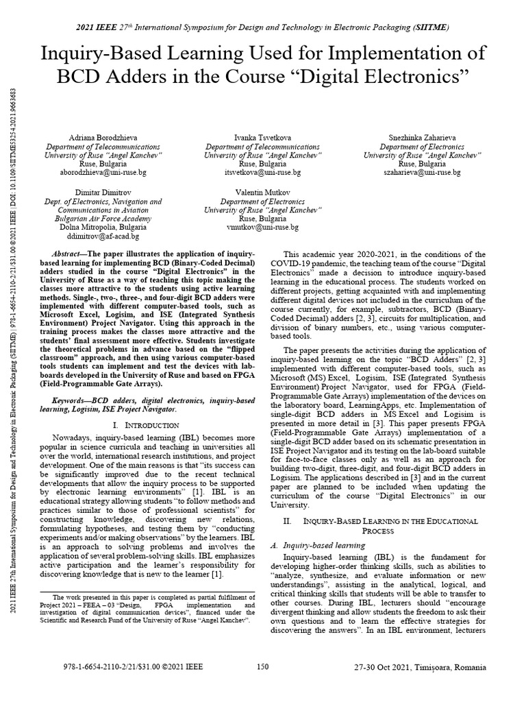 Inquiry-Based Learning Used for Implementation of BCD Adders in the ... Inquiry-Based Learning Used for Implementation of BCD Adders in the ...