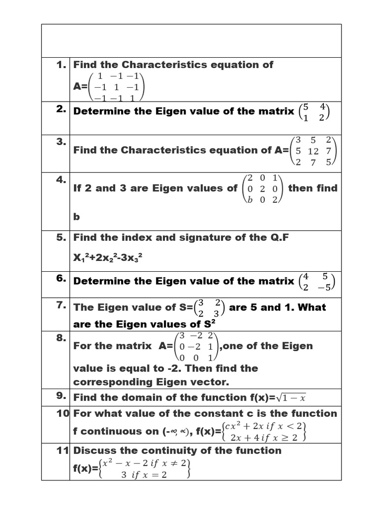Dummy subject important qn | PDF | Eigenvalues And Eigenvectors ...