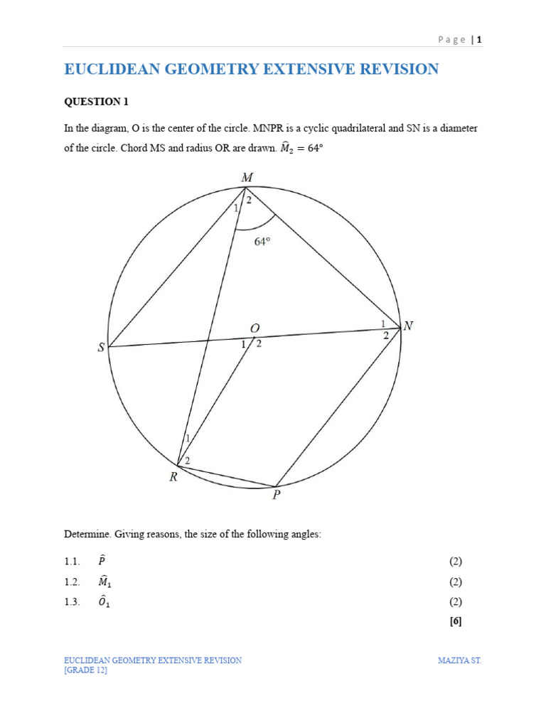 5._EUCLIDEAN_GEOMETRY_EXTENSIVE_REVISION. | PDF | Circle | Elementary Mathematics