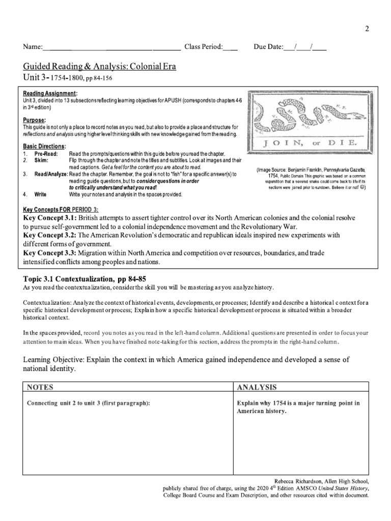 APUSH Unit 3 Worksheets | PDF