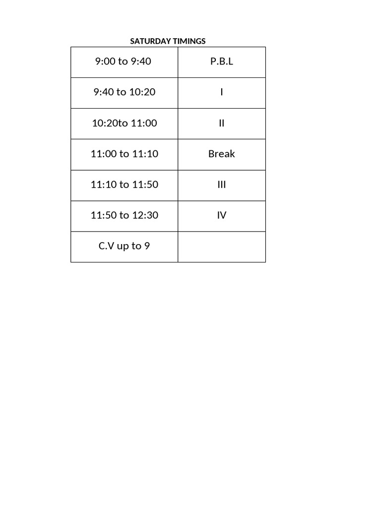 SATURDAY TIME table | PDF