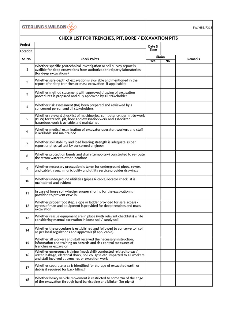 Trenches, Pit, Bore - Excavation Pits Inspection | PDF | Trench ...