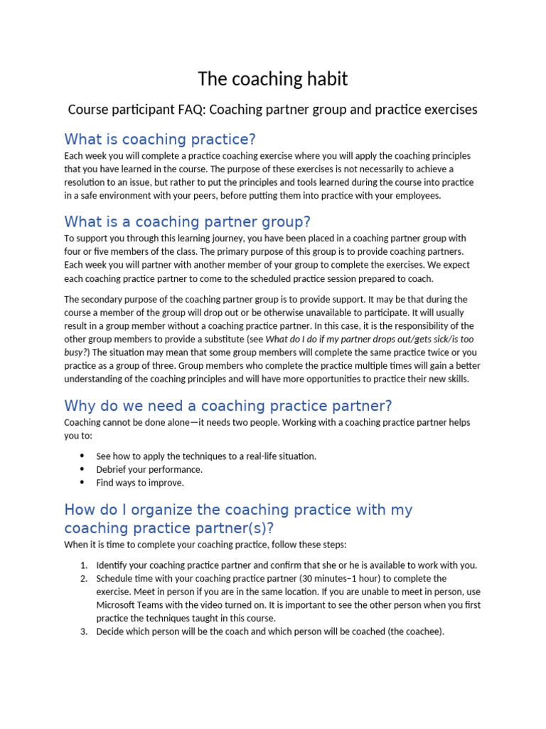 Coaching Habit Partner Group Practice FAQ | PDF