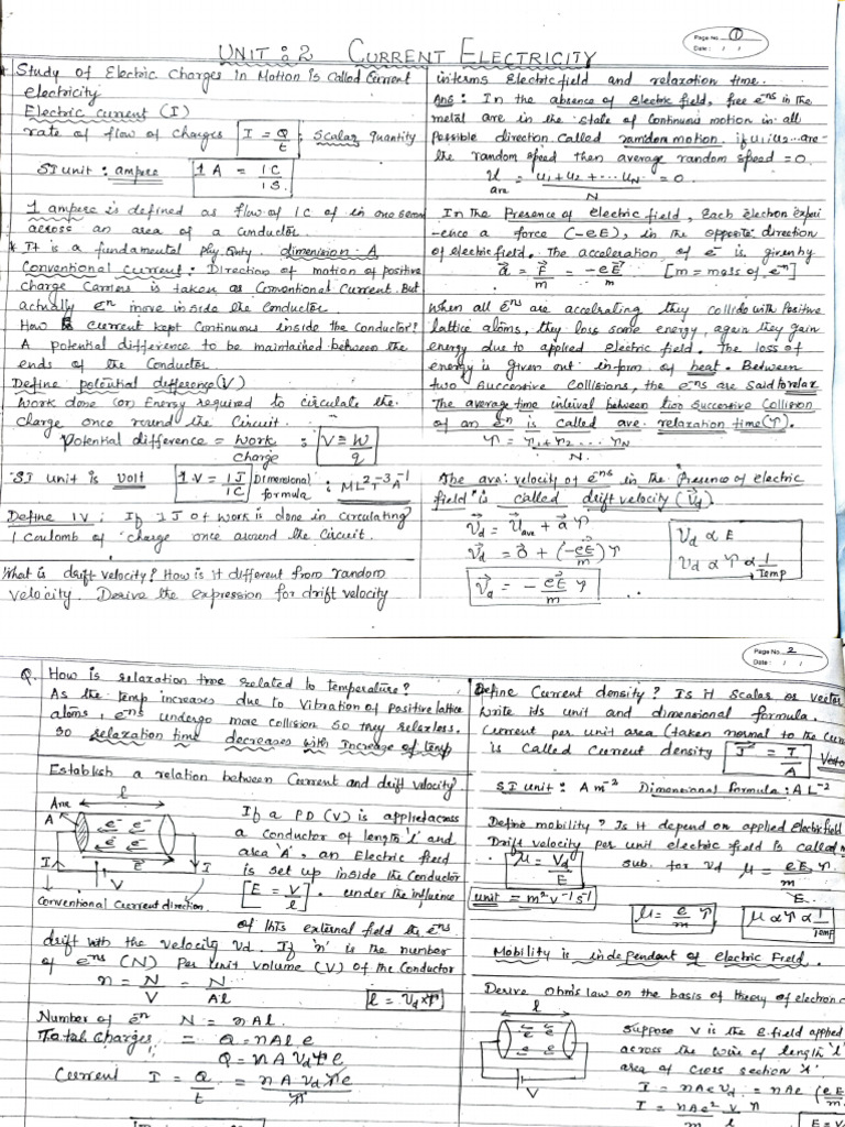 Current Electricity Short Notes | PDF