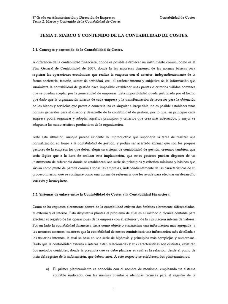Tema 02. Marco y Contenido de La Contabilidad de Costes | PDF ...
