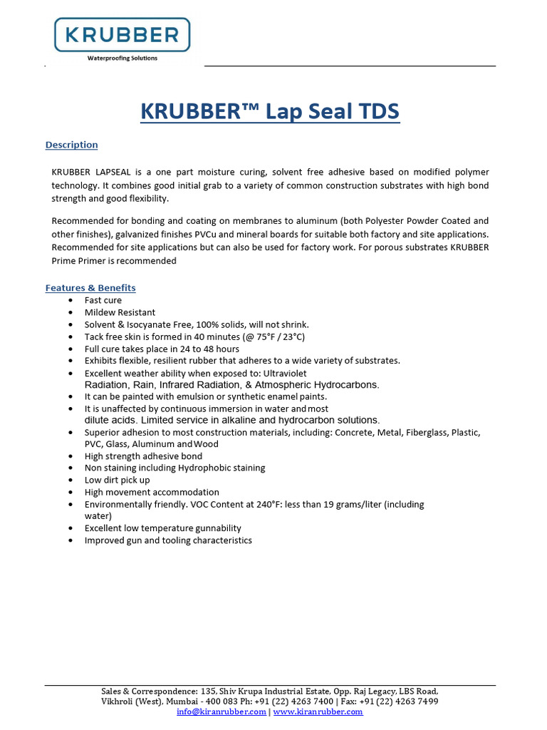 KRUBBER® - Lap Seal TDS | PDF | Materials | Industrial Processes
